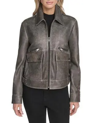 Andrew Marc Addis Aviator Leather Jacket - Black