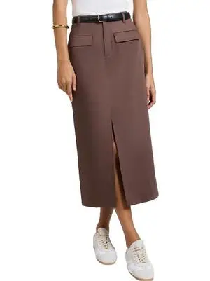 Onia High-Rise Front Slit Midi Skirt Chestnut