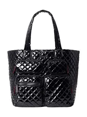 Mz Wallace Large Metro Quilted Nylon Travel Tote - Black Lacquer