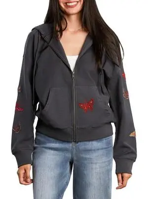 BILLY T Butterfly Front Zip Hoodie - Grey Rock