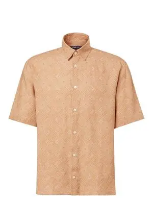 Frescobol Carioca Castro Printed Linen Bowling Shirt - Orange