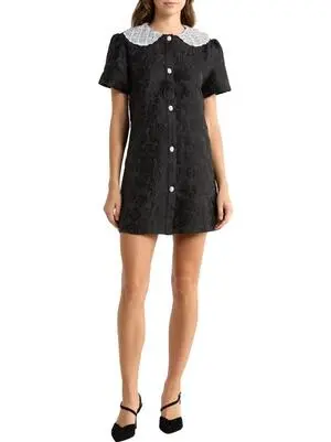 SISTER JANE Floral Jacquard Mini Dress - Black