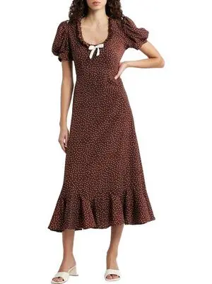 SISTER JANE Knick Knack Ruffle Puff Sleeve Maxi Dress - Brown