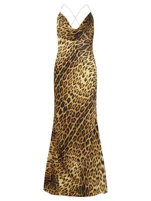 ROBERTO CAVALLI Jaguar-Print Silk Gown