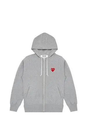 Play Comme Des Garcon Heart Logo Zip Hooded Sweatshirt - Grey