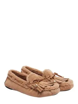 JIMMY CHOO Manon Shearling-lined Boat Shoes - Brown