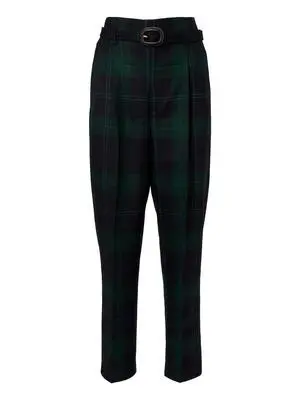 Polo Ralph Lauren Belted Checked High-rise Tapered Pants - Green