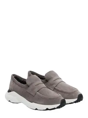 TOD'S Shearling-lined Leather Slip-on Shoes - Grey