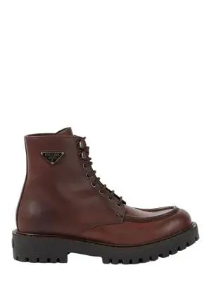 Prada Leather Ankle Boots - Brown