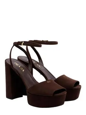 Prada 115 Suede Platform Sandals - Brown