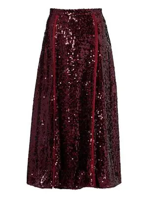 Erdem Sequined Georgette Midi Skirt - Burgundy