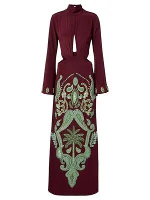 Johanna Ortiz Aurora Magica Beaded Silk Gown - Burgundy