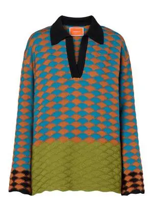 La DoubleJ Intarsia Wool Polo Sweater - Multicoloured