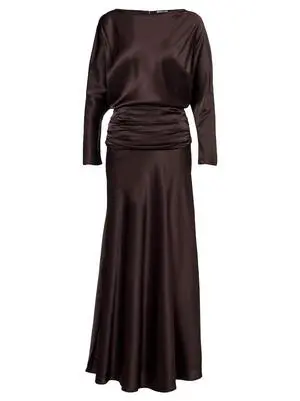 Staud Freda Ruched Silk-blend Gown - Brown