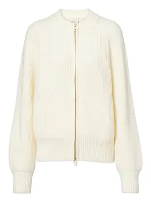 Varley Milo Ribbed-knit Zip-up Cardigan - White