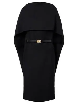 FERRAGAMO Belted Caped Midi Dress - Black