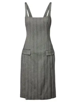 FERRAGAMO Chevron Wool-blend Midi Dress - Grey