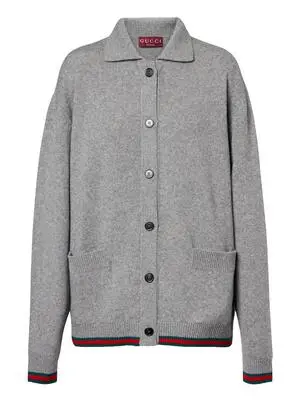 Gucci Web Stripe Wool And Cashmere Cardigan - Grey