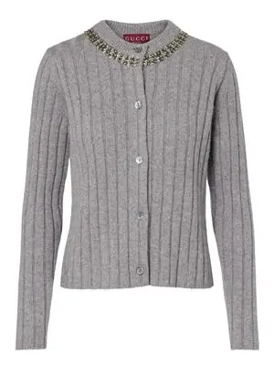 Gucci Embellished Wool And Cashmere Cardigan - Grey