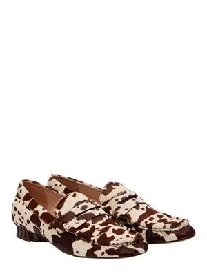 Farm Rio Printed Calf Hair Penny Loafers - Brown