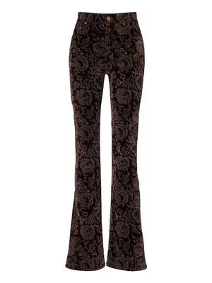 Chloé Floral High-rise Velvet Straight Pants - Brown