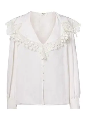 Chloé Lace-trimmed Floral Jacquard Silk Blouse - White