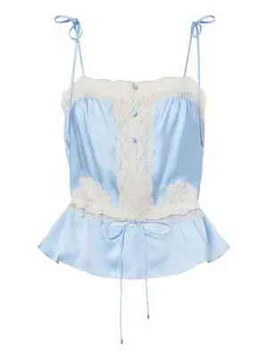 Chloé Lace-trimmed Silk Satin Camisole - Blue