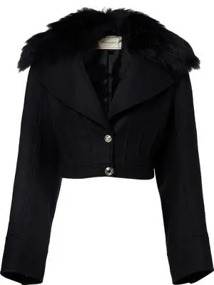 Blumarine Fur-trimmed Wool-blend Jacket - Black