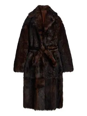 NOUR HAMMOUR Uma Belted Oversized Shearling Coat