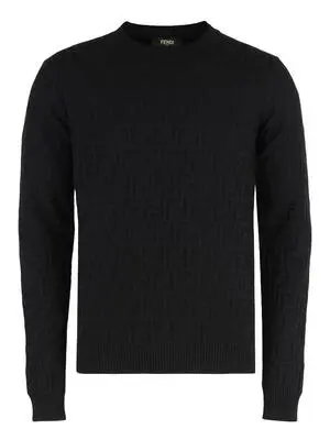Fendi Cotton Sweater With Ff Jacquard Pattern - Black