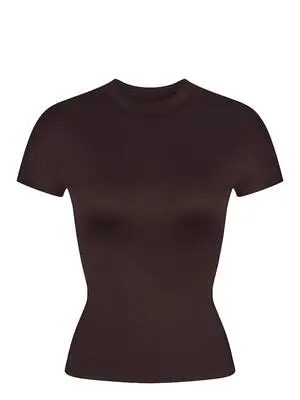NIKESKIMS Shine Short Sleeve Mock Neck Top - Brown