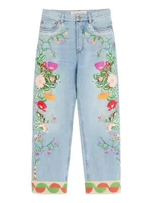 Valentino Garavani Floral Embroidered Tapered Jeans - Blue