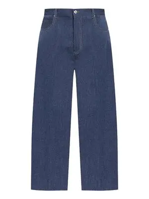 Bottega Veneta Melange Wool Cotton Drill Straight Trousers - Blue