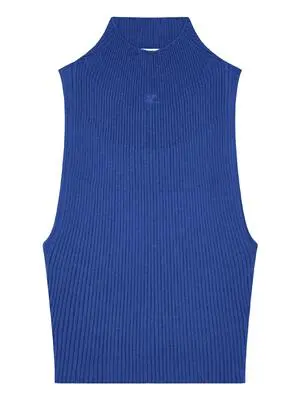 COURREGES Ribbed Mockneck Top - Blue