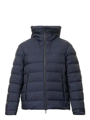 Emporio Armani Brand-print Hooded Shell-down Jacket - Iconico 0920 Blu Navy Ea