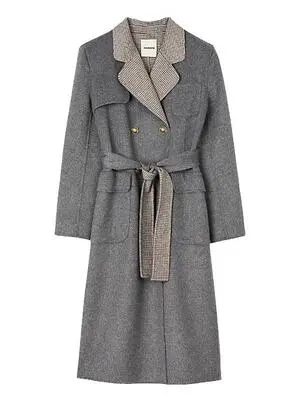 Sandro Double-breasted Tie-belt Wool-blend Coat - Grey