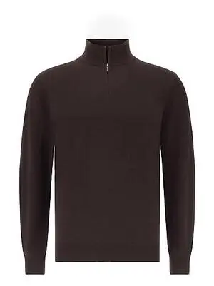 Boggi Milano Merino Wool Half-zip Jumper - Brown