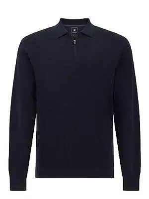 Boggi Milano Merino Wool Half-zip Polo Jumper - Navy Blue