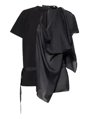 Sacai Layered Draped Satin And Cotton-jersey T-shirt - Black Black