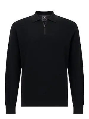 Boggi Milano Merino Wool Half-zip Polo Jumper - Black