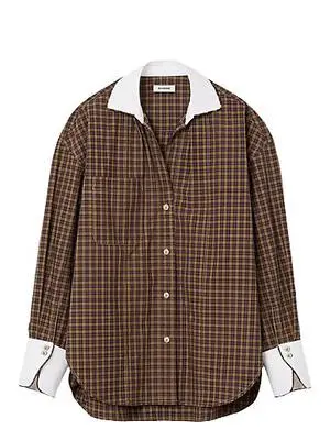 Sandro Checked Oversized Cotton Shirt - Burgundy / Brown