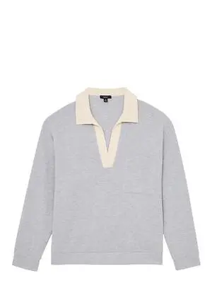 REISS Hoyle Open-collar Jersey Polo Shirt - Grey Marl White