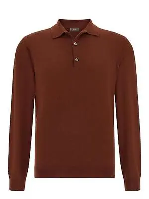 Boggi Milano Long-sleeve Knitted Merino-wool Polo Shirt - Red
