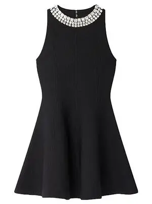 Sandro Crystal-embellished Sleeveless Knitted Mini Dress - Black