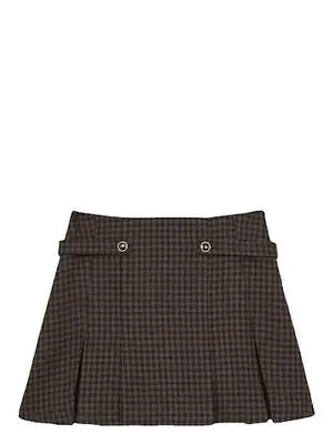 REISS Checked Pleated Mini Skirt Black Brown