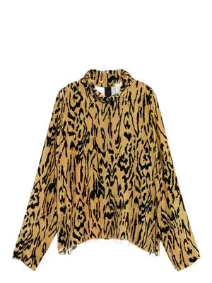 FORTE_FORTE Animal-print Mock Neck T-shirt - Yellow