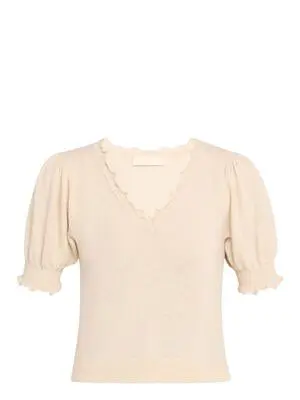 ULLA JOHNSON Polline Cashmere Frilled Puff-Sleeve Sweater
