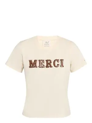 Cinq À Sept Leather Applique Merci Shrunken Tee - Gardenia/d