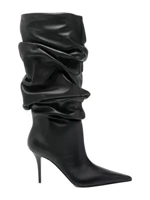 Amina Muaddi Anok Heeled Leather Boots - Black