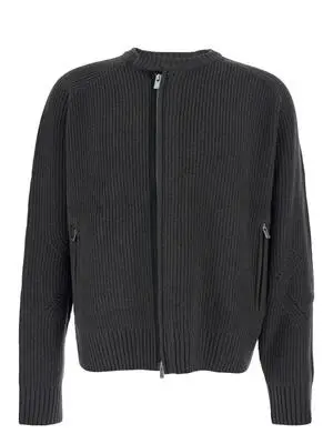TONYWACK Crew Neck Wool Cardigan With Ribbed Design - Grey